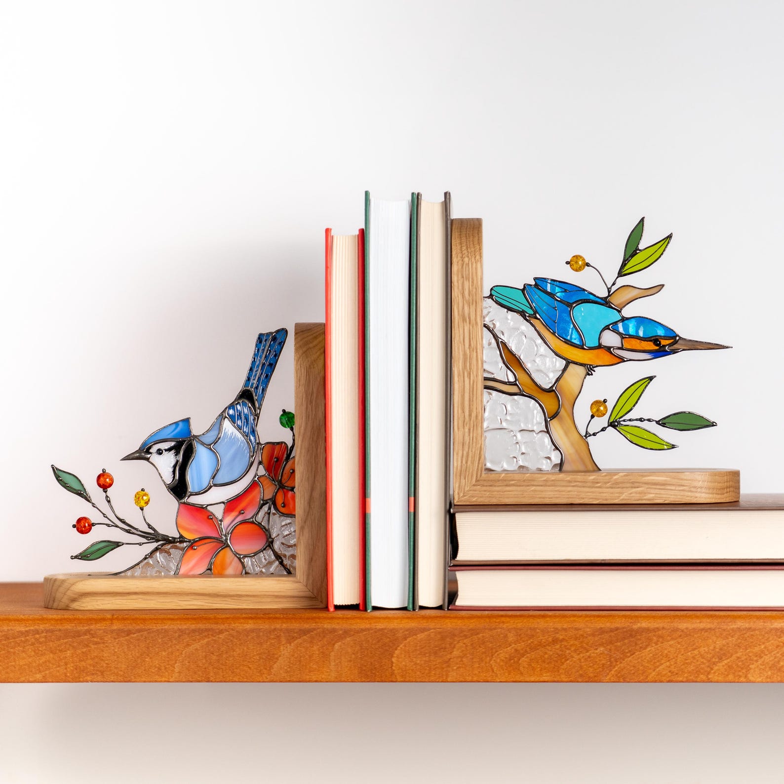 Book Ends Stained Glass Panel Godmother Gift Blue Jay Suncatcher - Etsy