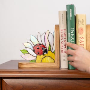 Lady Bug Stained Glass Panel Book Shelf Decor Custom Stained Glass ...