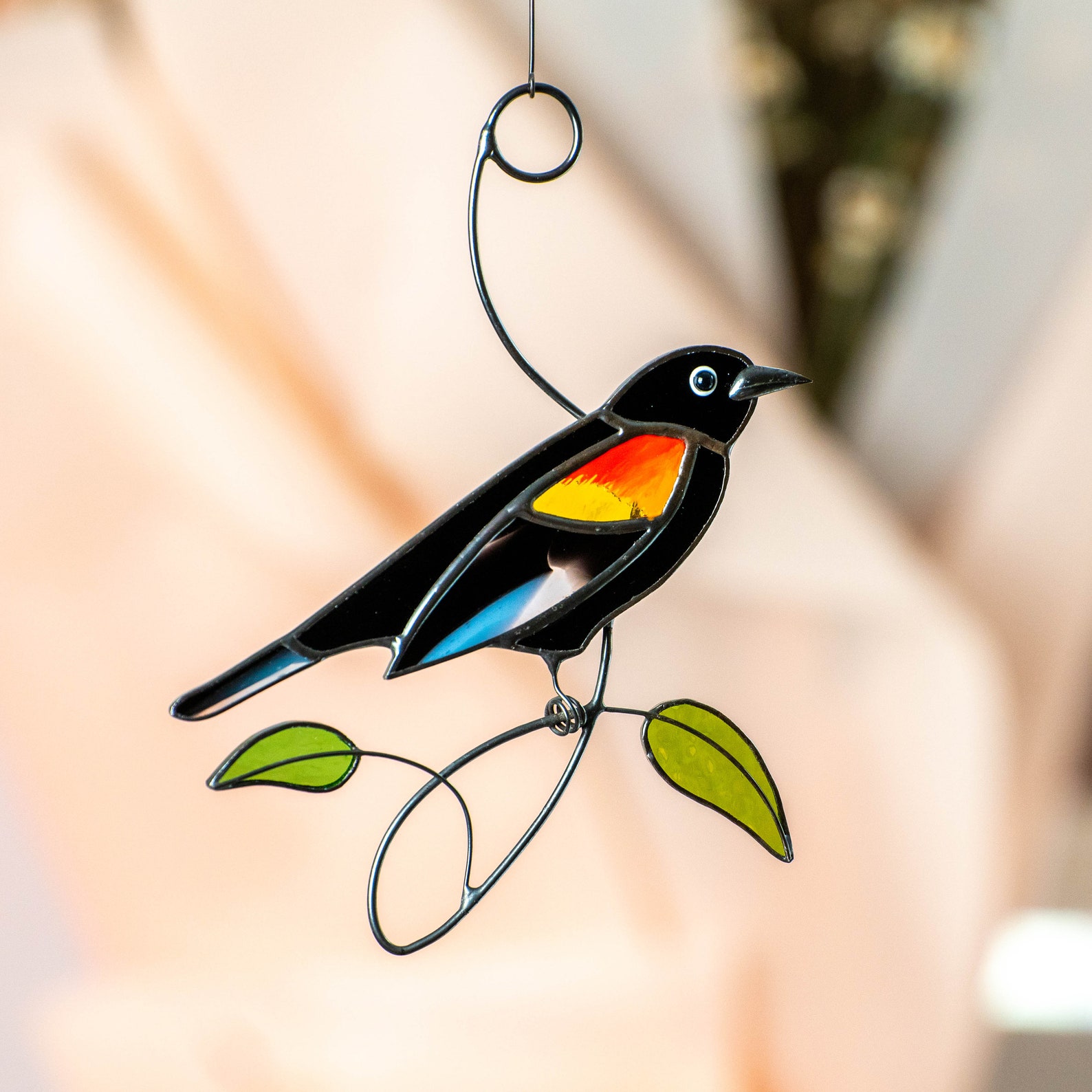 Red Winged Blackbird Stained Glass Window Hangings Stained - Etsy