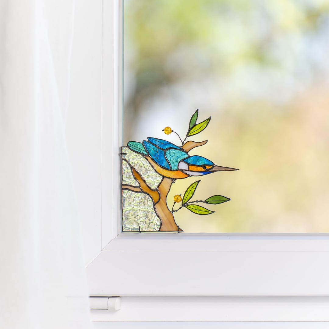 Kingfisher Stained Glass Window Corner Mom Christmas Gift Book Lover ...