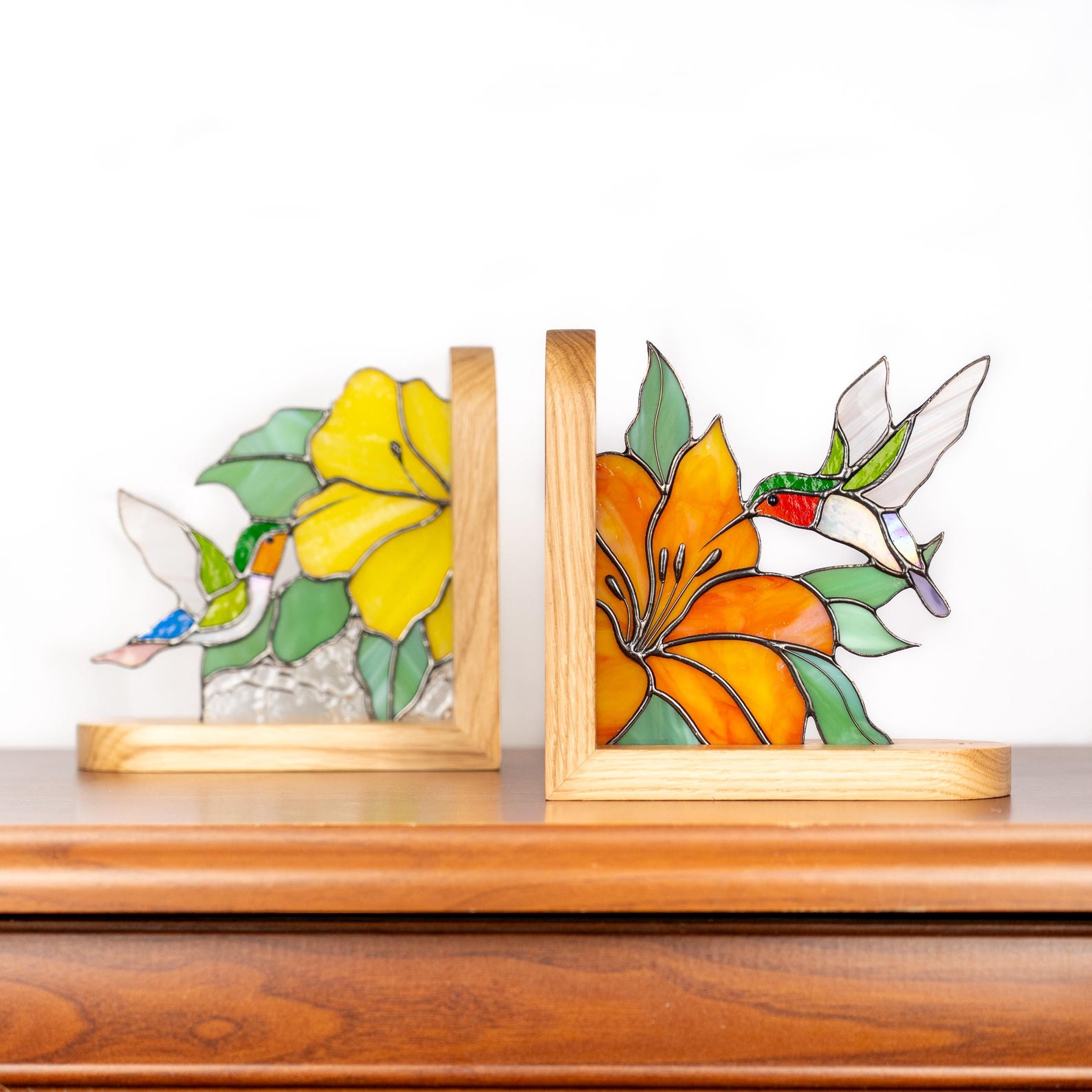 Stained Glass Hummingbird Suncatcher New Mom Gift Book Ends Stained ...