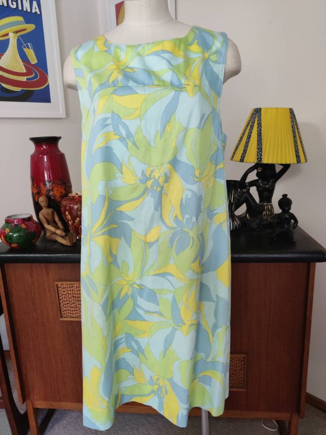 Late 60s Cotton Melva Label Sydney Open Back Dress Tunic Medium Bust ...