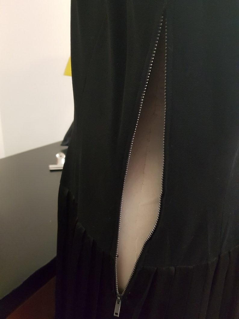 1950s rayon satin trim and pleated skirt section dress side | Etsy