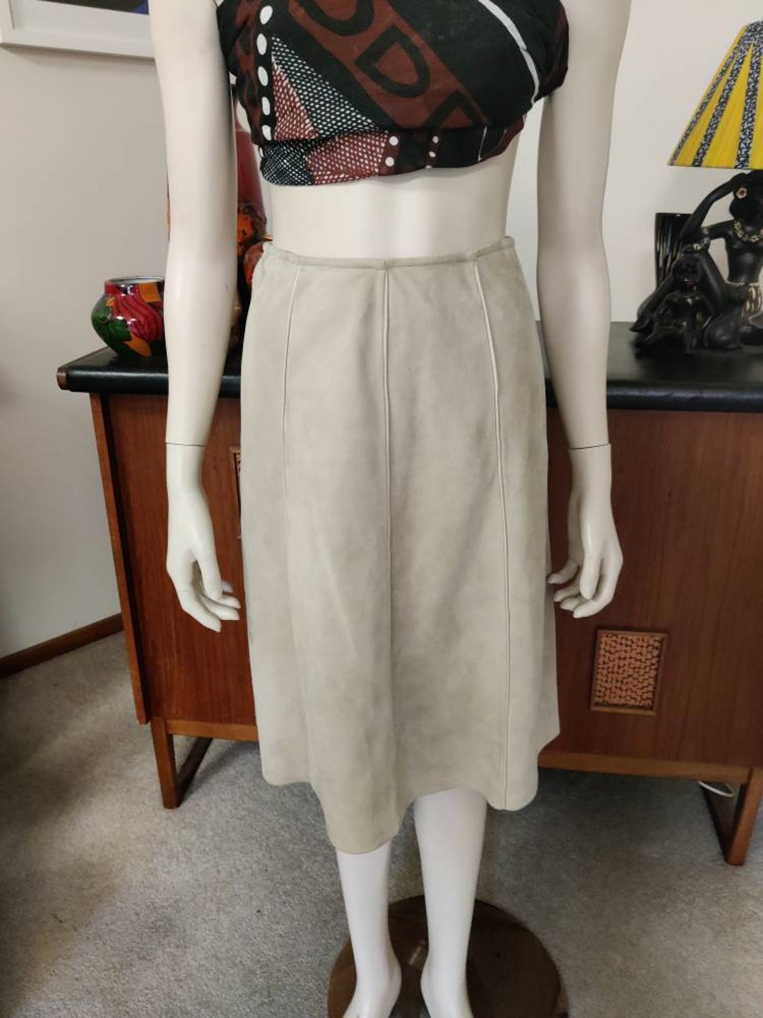 Beige Deer Skin Suede New Zealand Made A Line Paneled Skirt Wapiti ...