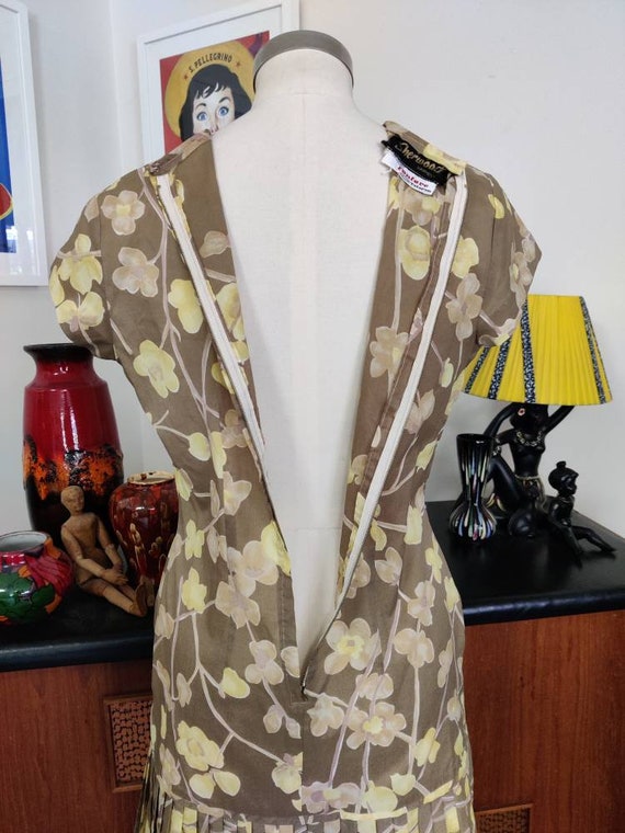 1960s mini dress mod dolly bird brown yellow floral l… - Gem