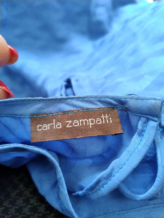 bright blue silk Carla Zampatti label 1980s dress flo… - Gem