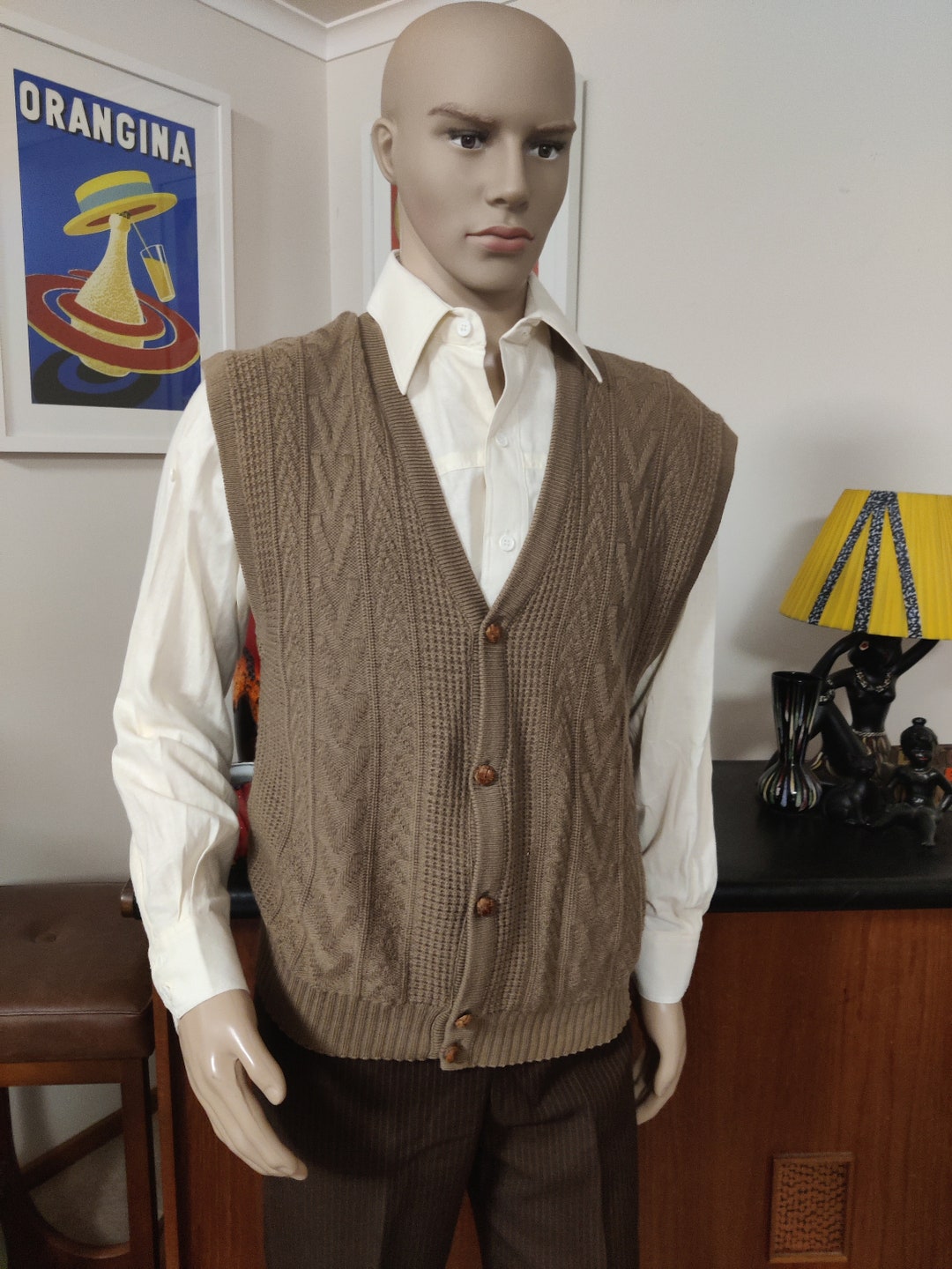 Sutex Mid Brown Machine Knit Wool Vest Button Front - Etsy