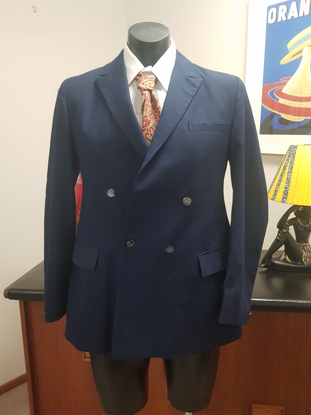 1960s Navy Double Breasted Mod Jacket Pearl Buttons Narrow Lapels Nash ...