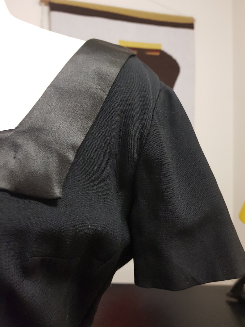 1950s rayon satin trim and pleated skirt section dress side | Etsy