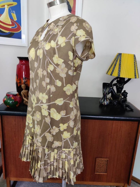 1960s mini dress mod dolly bird brown yellow floral l… - Gem