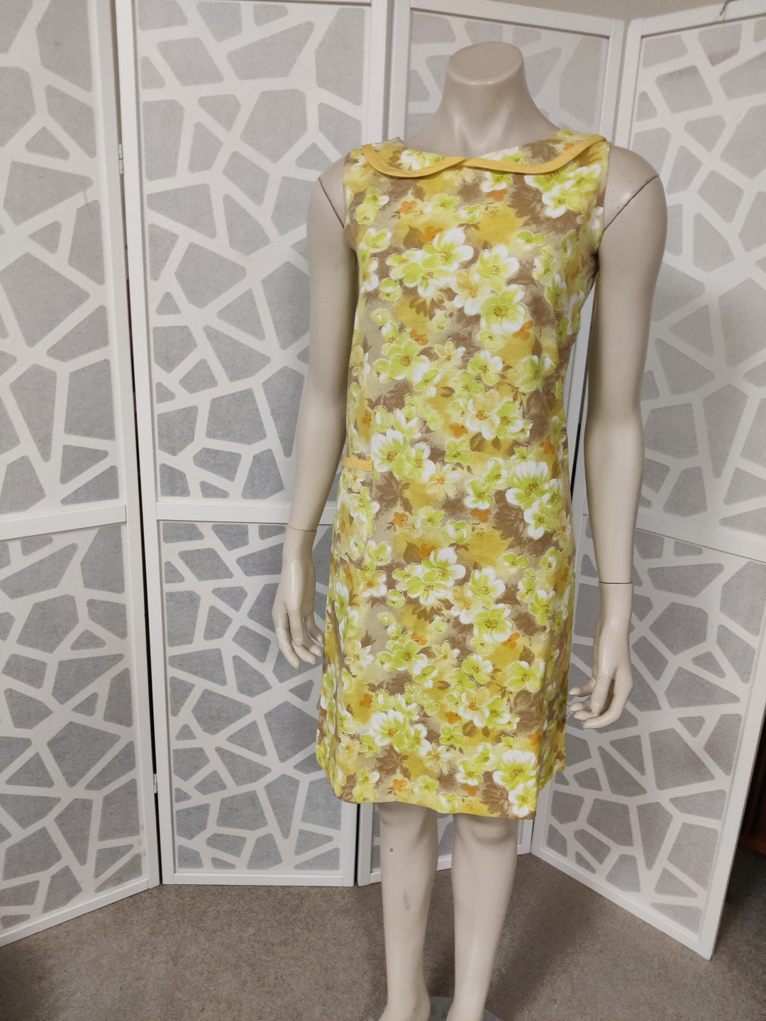 1960s Mini Mod Dress Floral Cotton Shift Style Small Size Bust 92cm ...