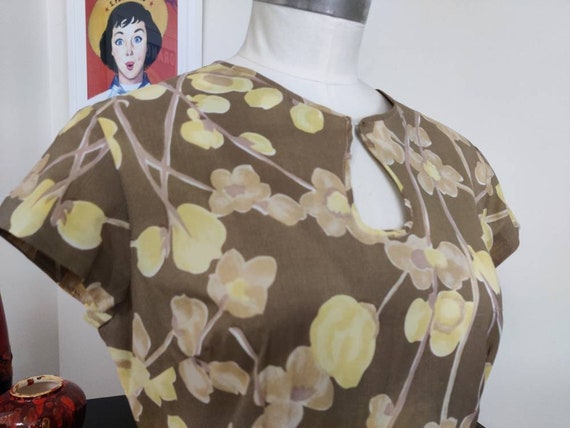 1960s mini dress mod dolly bird brown yellow floral l… - Gem