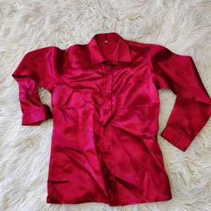 Mens Red Satin Long Sleeves Shirt Small Size 98cm 38inch - Etsy