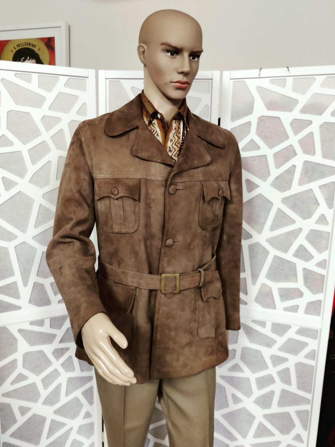 Dark Beige Soft Suede Jacket Patch Pockets Belted Medium Chest 44inch ...