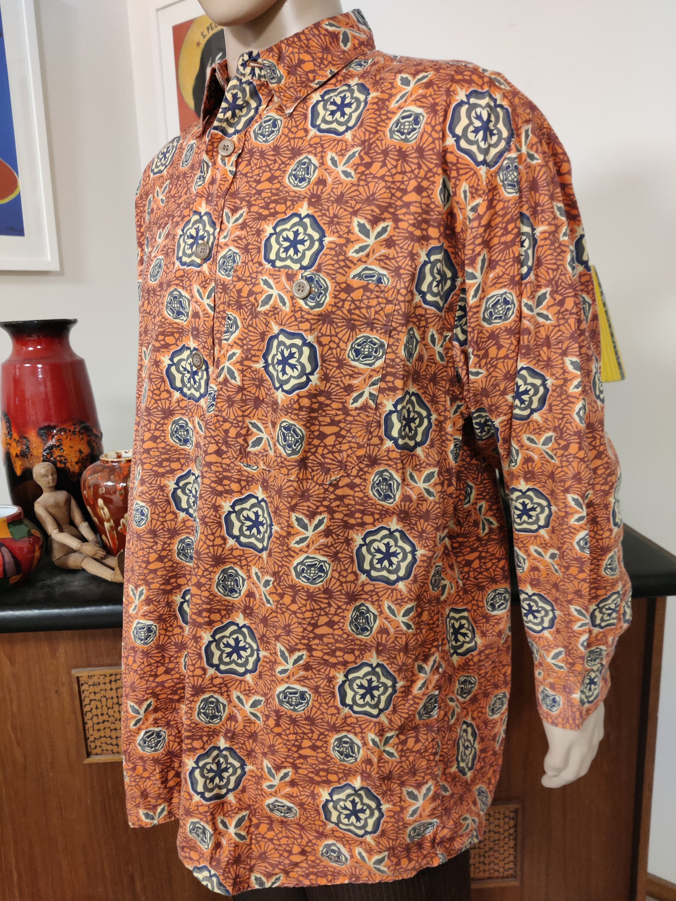 Mens Orange Print Trinity Label Long Sleeves Large Size Chest Hirt ...