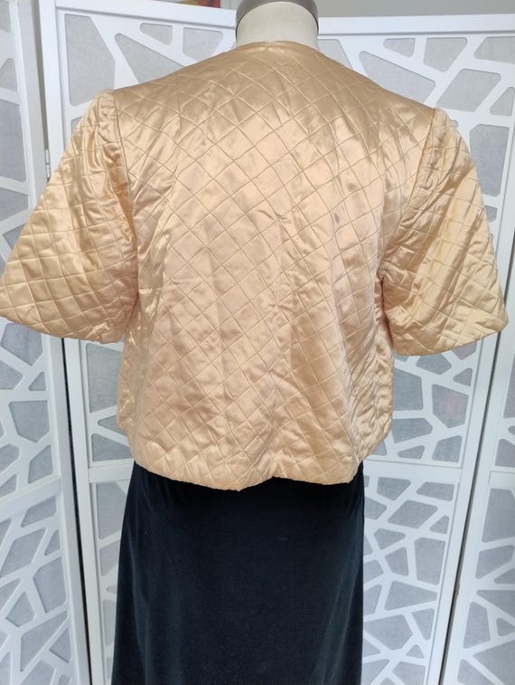 1950s gold quilted satin evening jacket cropped lengt… - Gem