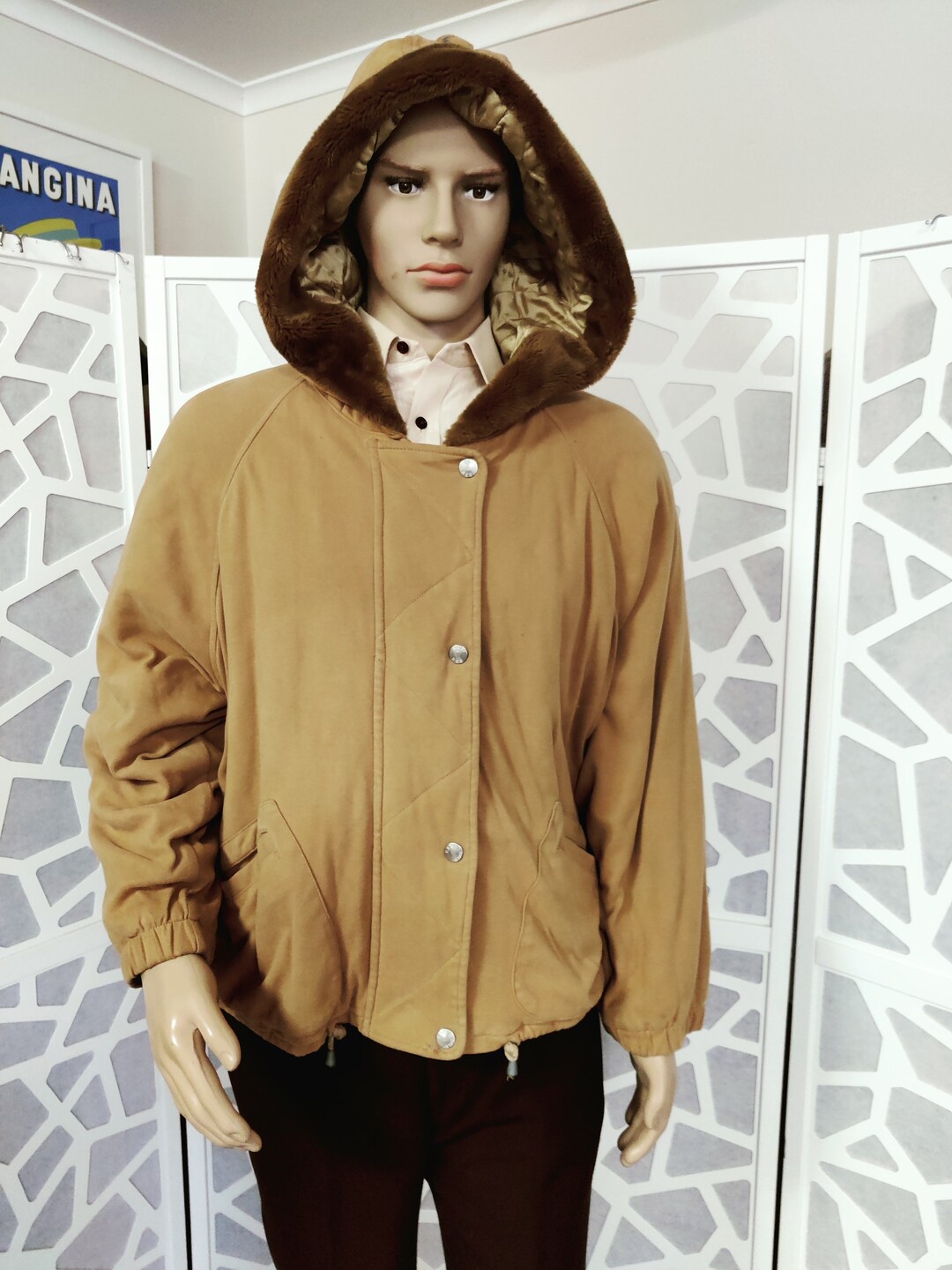 Sisley of Italy Hooded Jacket Quilted Lining Caramel Casual Zip Stud ...