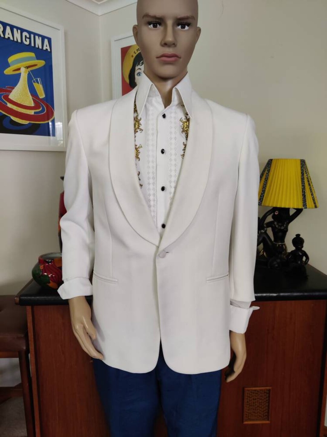 Off White Formal After Five Tuxedo Jacket Cropped Sleeves Small Chest ...
