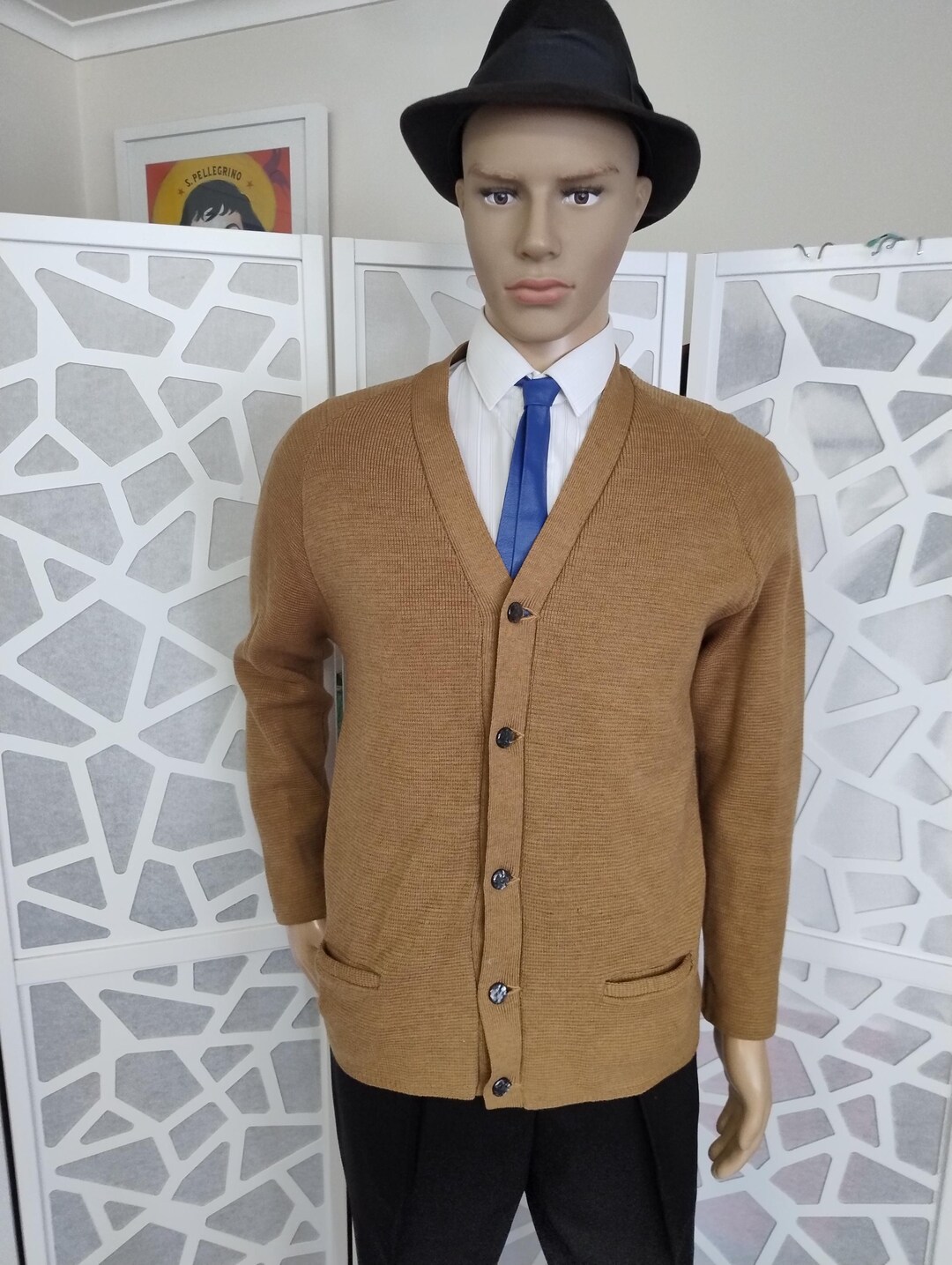 1960s Caramel Colour Wool Cardigan High Five Pearly Grey Button Closure ...