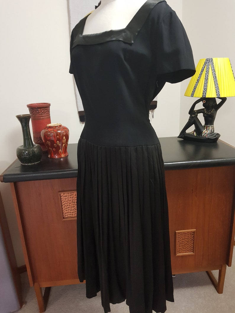 1950s rayon satin trim and pleated skirt section dress side | Etsy