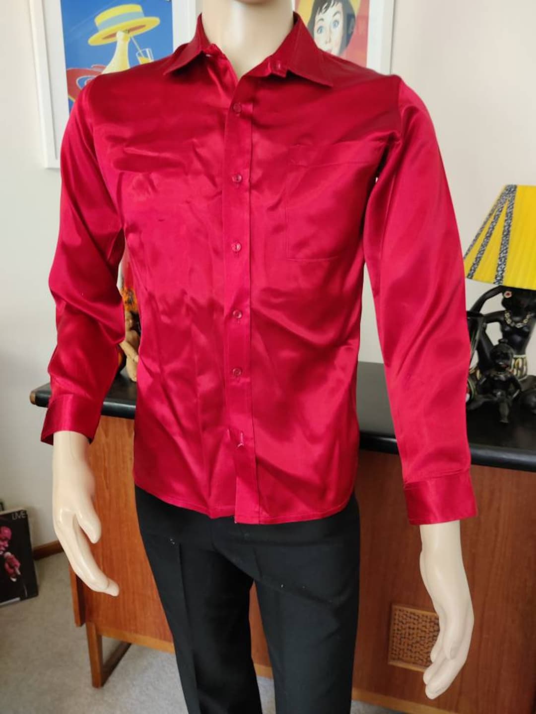 Mens Red Satin Long Sleeves Shirt Small Size 98cm 38inch - Etsy