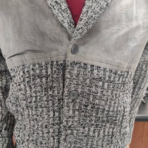 Mens Fabiani Label Acrylic Grey Marble and Pig Suede Jacket Cardigan ...