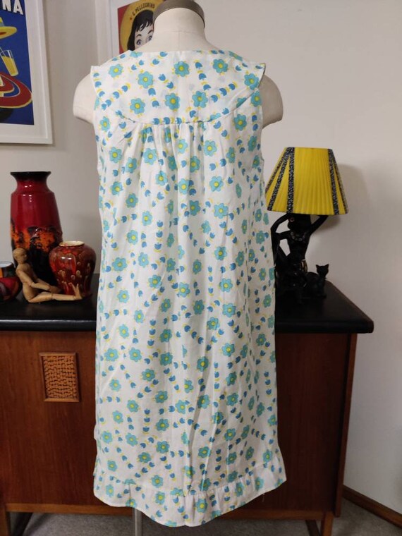 1960s new old stock cotton mini nightie teal yellow d… - Gem
