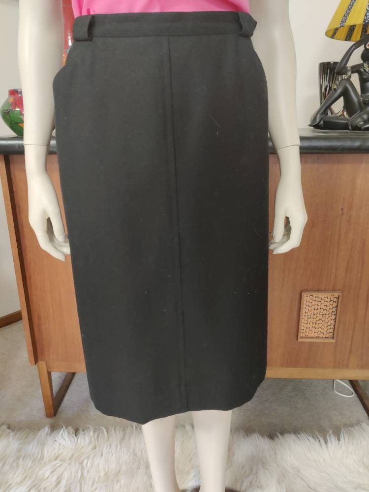 1980s Bardehle Label Vintage Quality Black Wool Straight Below Knee ...