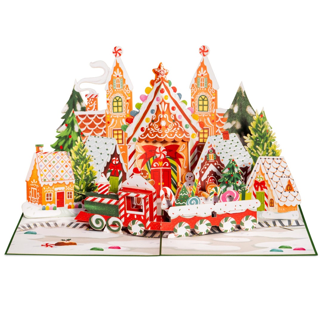 Paper Love Gingerbread Town Pop up Card, Handmade 3D Popup Greeting ...
