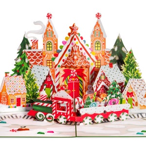 Paper Love Gingerbread Town Pop up Card, Handmade 3D Popup Greeting ...