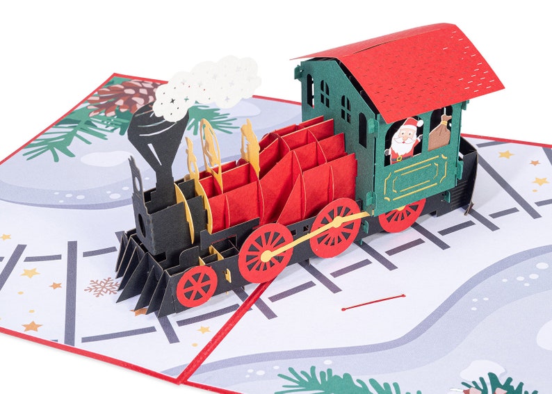 Paper Love Christmas Train Pop up Card, Handmade 3D Popup Greeting ...