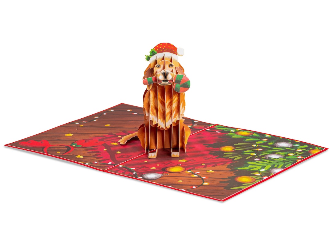 Golden Retriever Christmas Pop up Card, Handmade 3D Holiday Greeting - Etsy