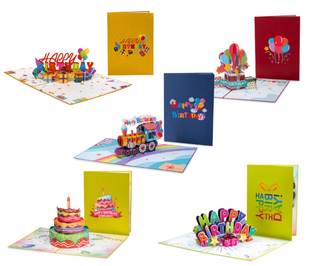 Happy Birthday 5-pack Bundle Pop up Cards, Variety Set, Handmade 3D ...
