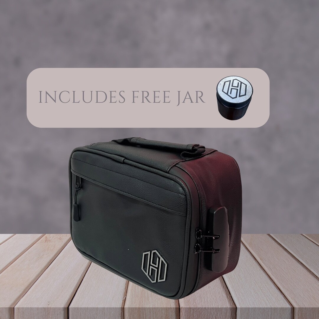 Black Large Smell Proof Vegan Leather Stash Box With Lock and Jar ...