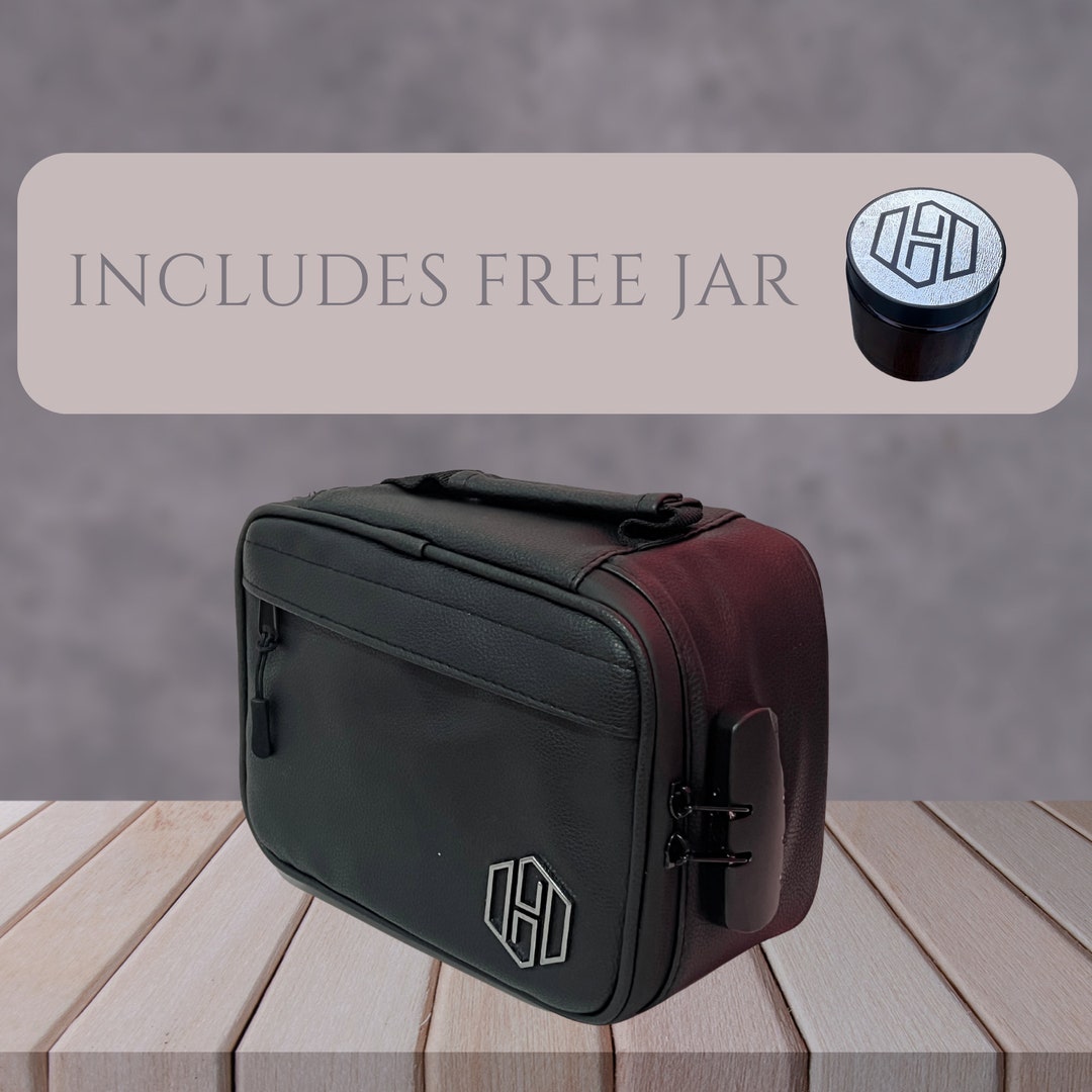 Smell Proof Vegan Leather Case With Lock and Jar, Stashbox Bag With ...