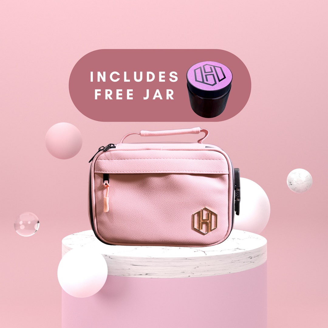 Pink Large Smell Proof Vegan Leather Stash Box With Lock and Jar, Stash ...