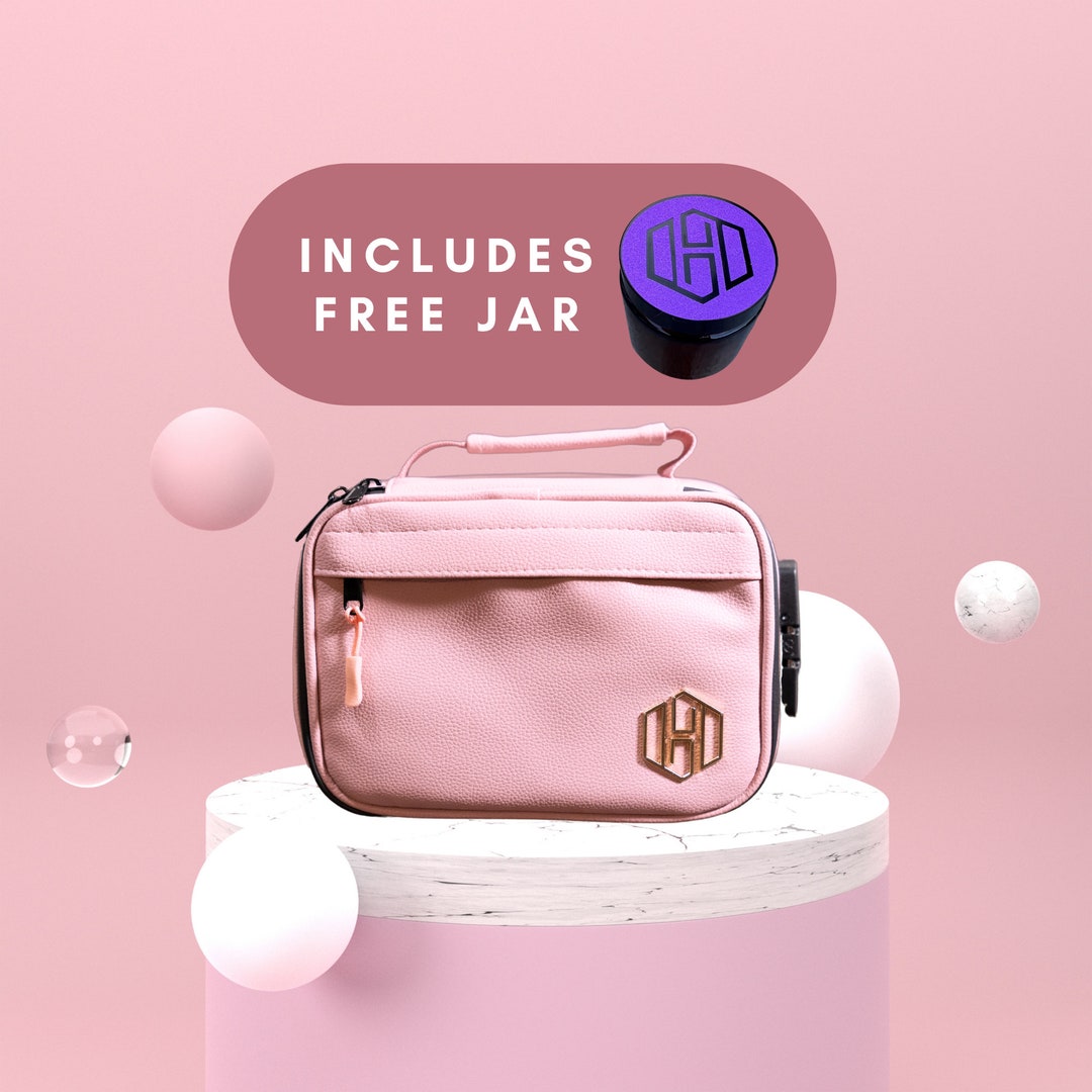 Pink Large Smell Proof Vegan Leather Stash Box With Lock and Jar, Stash ...