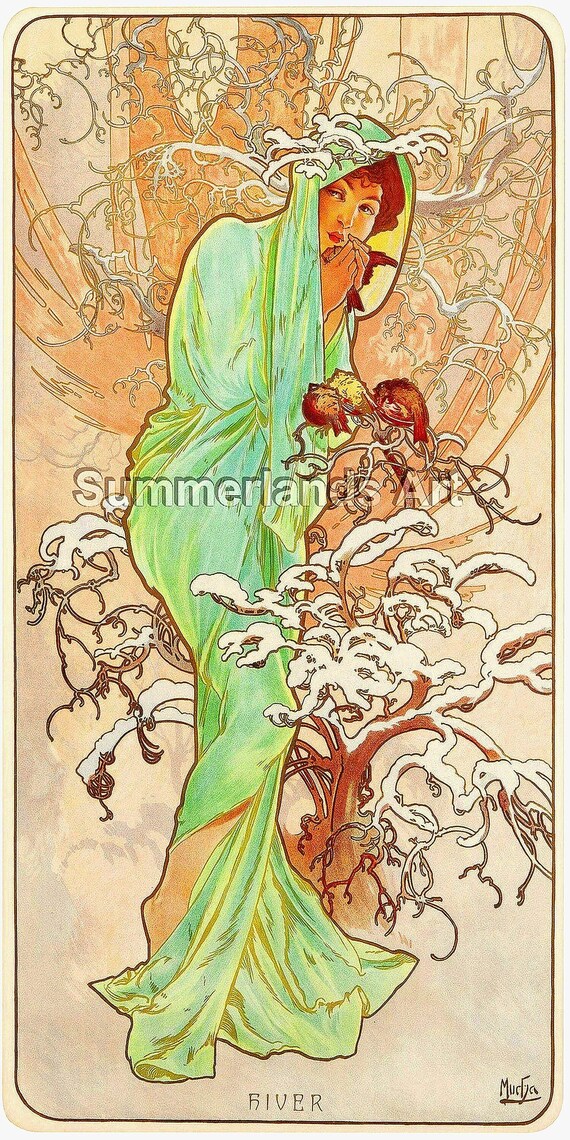 Alphonse Mucha Winter Fine Art Print 35x70cm Giclee Gallery - Etsy