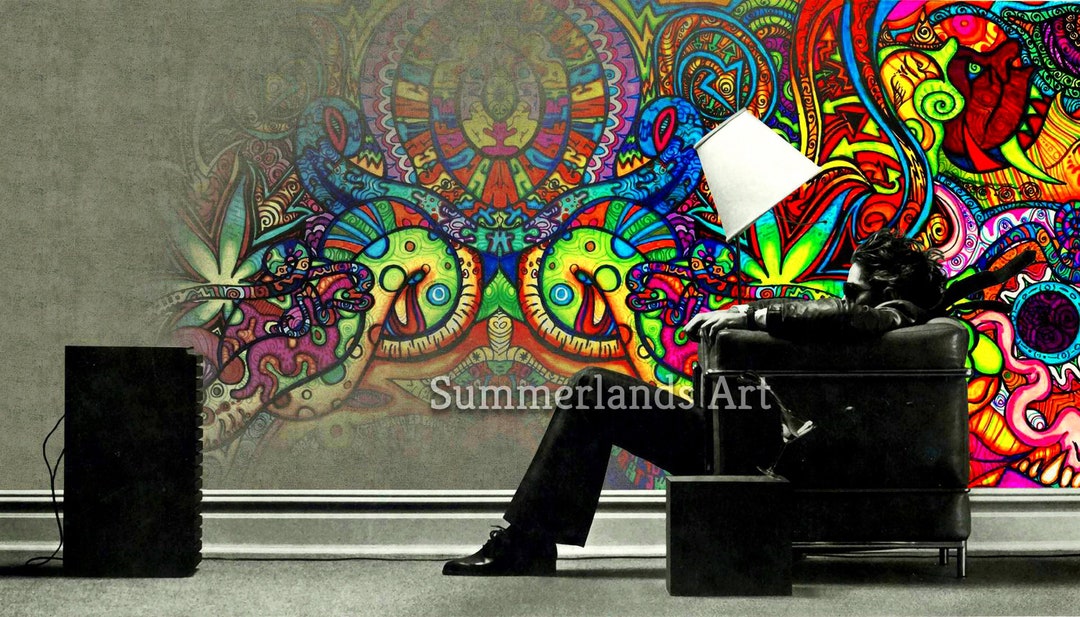 Psychedelic Man in Chair, Fine Art Print, 70x40cm, Giclee Gallery Grade Paper or Canvas ...