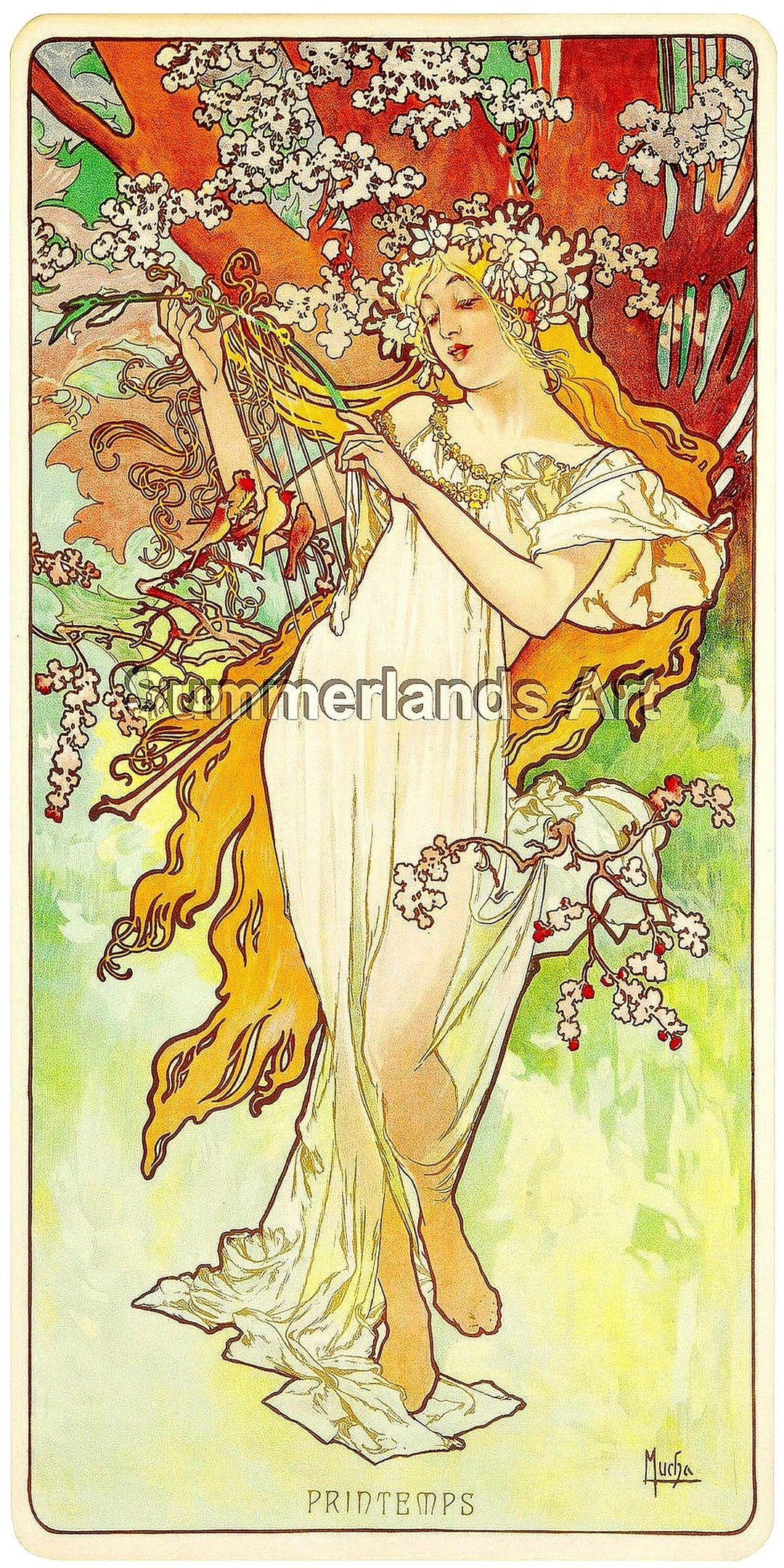 Alphonse Mucha Spring, Fine Art Print, 35x70cm, Giclee Gallery Grade ...