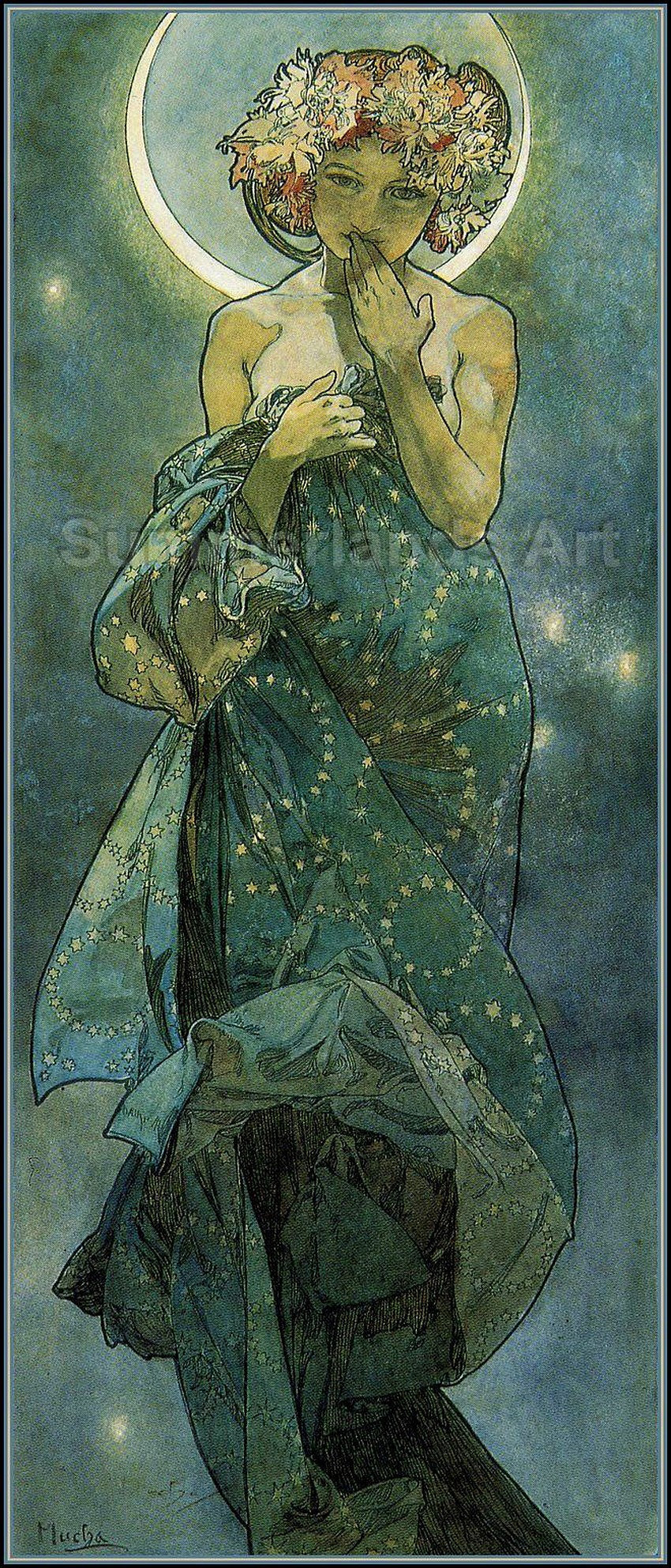 Alphonse Mucha The Moon Fine Art Print 30x70cm Giclee - Etsy México