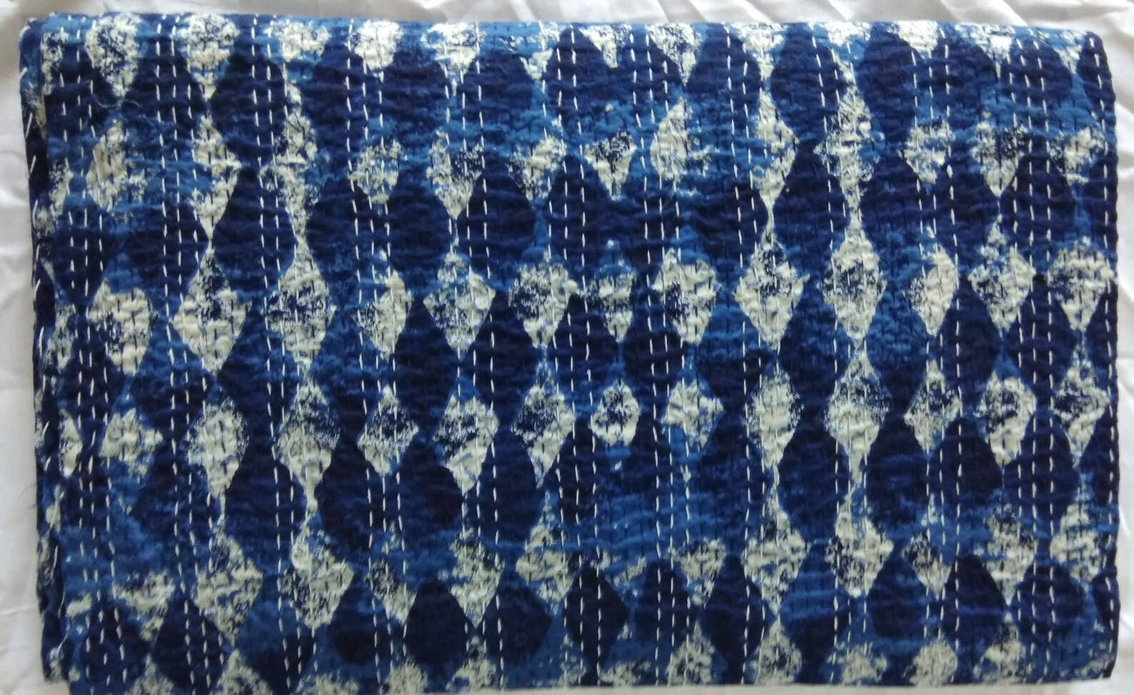 Indigo Blue Bed Cover Handmade Bedspread Blanket Kantha | Etsy