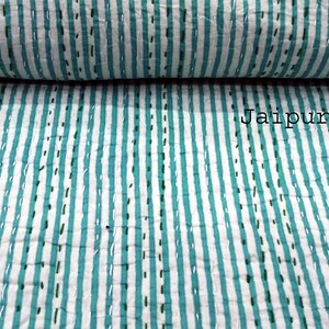 New Handmade Block Print Kantha Bed Cover Strep Print Bed Covedr Kantha ...