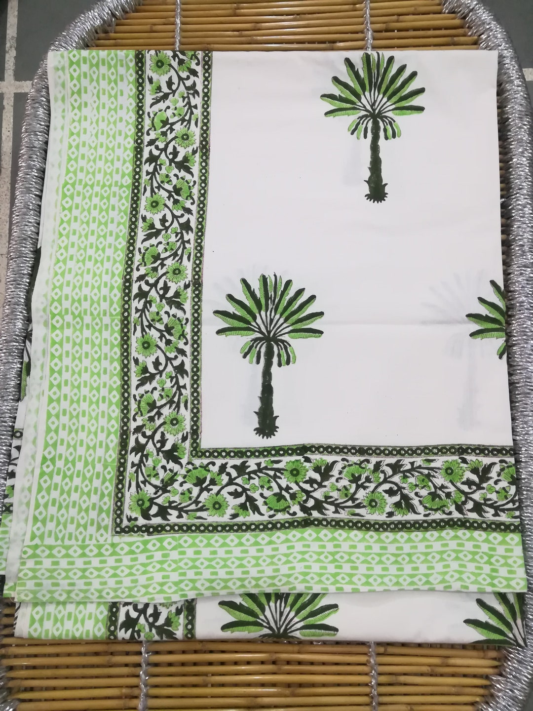 Hand Block Print Palm Tree Bed Sheet: Indian Cotton Bedding - Etsy