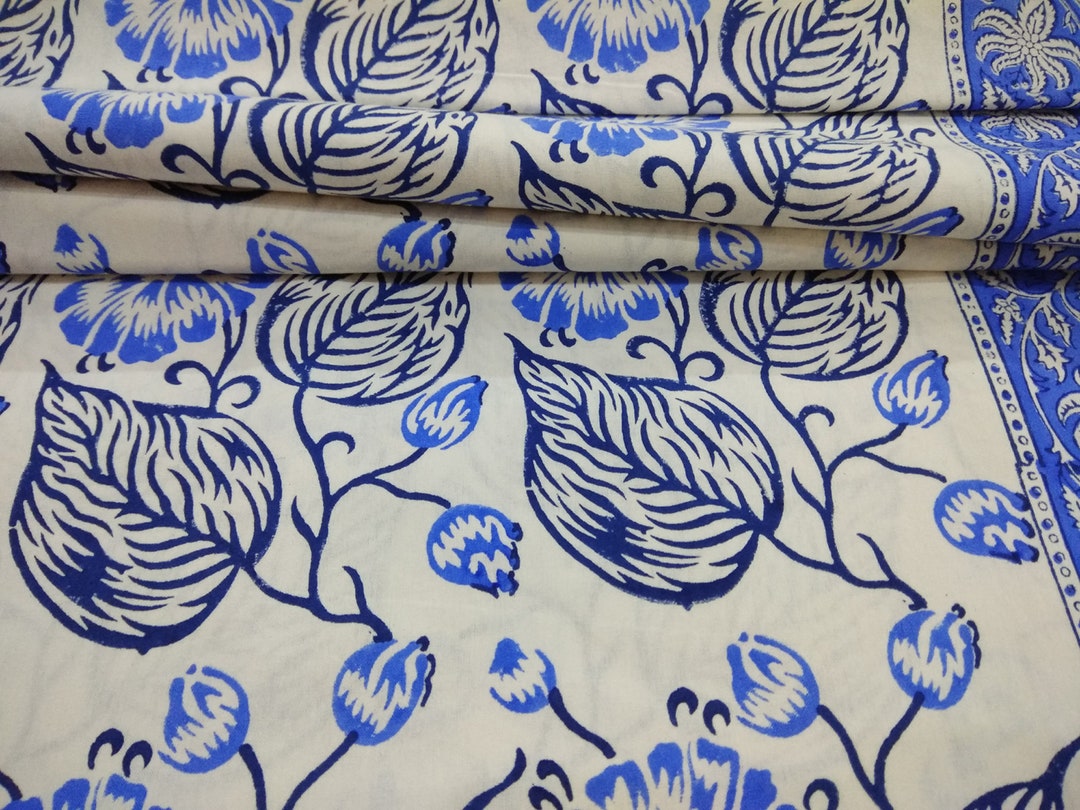 New Block Print Flat Bed Sheet Blue Floral Printed Blanket Cotton ...
