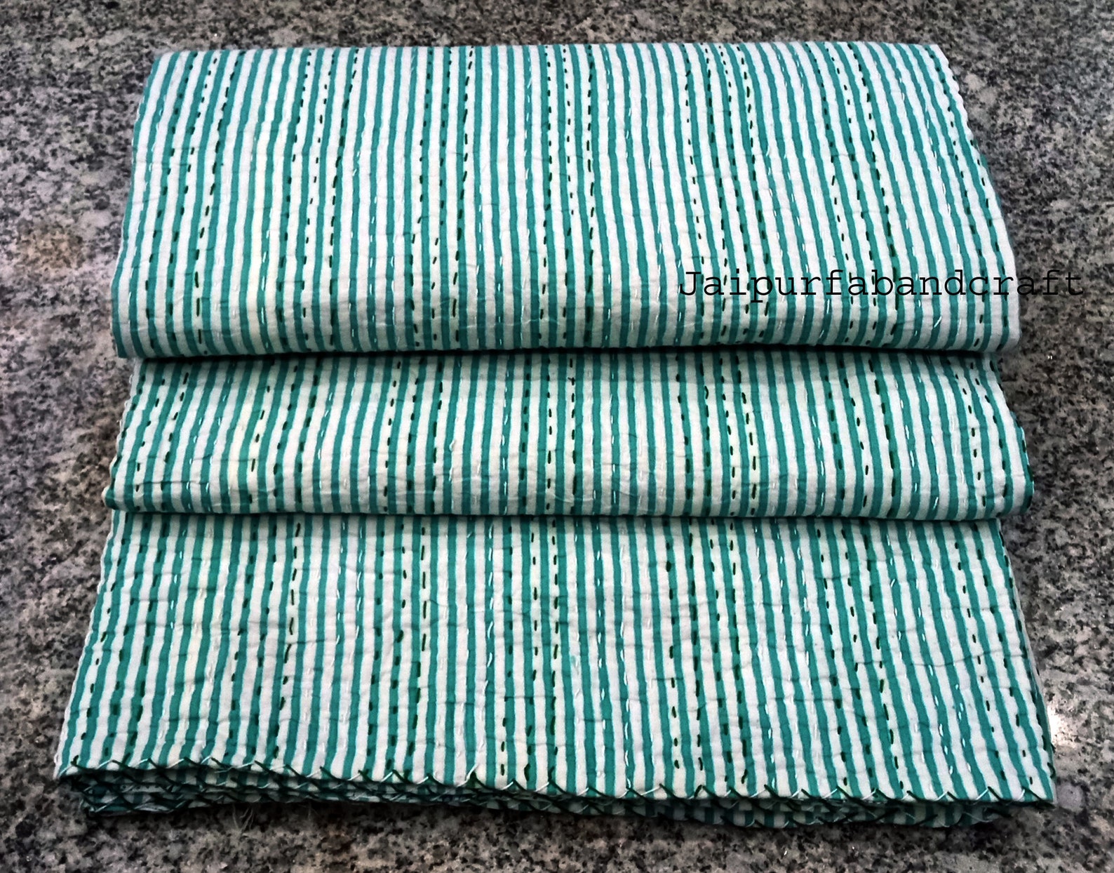 New Handmade Block Print Kantha Bed Cover Strep Print Bed | Etsy