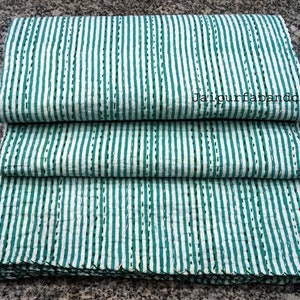 New Handmade Block Print Kantha Bed Cover Strep Print Bed Covedr Kantha ...