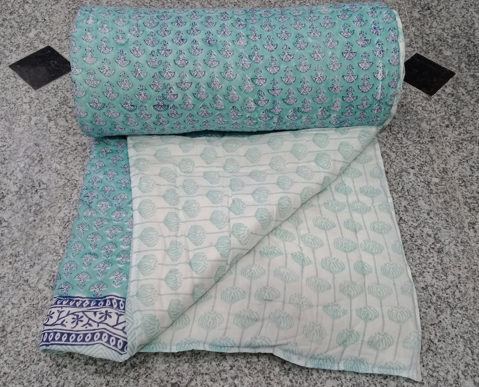 New Year Gift Hand Block Print Cotton Quilt Indian Floral | Etsy