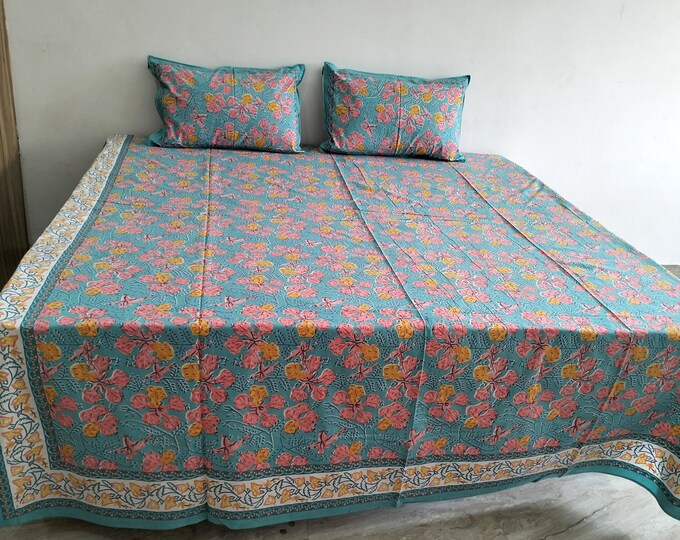 New Hand Print Bedspread With Pillow Cover Hand Block Print - Etsy