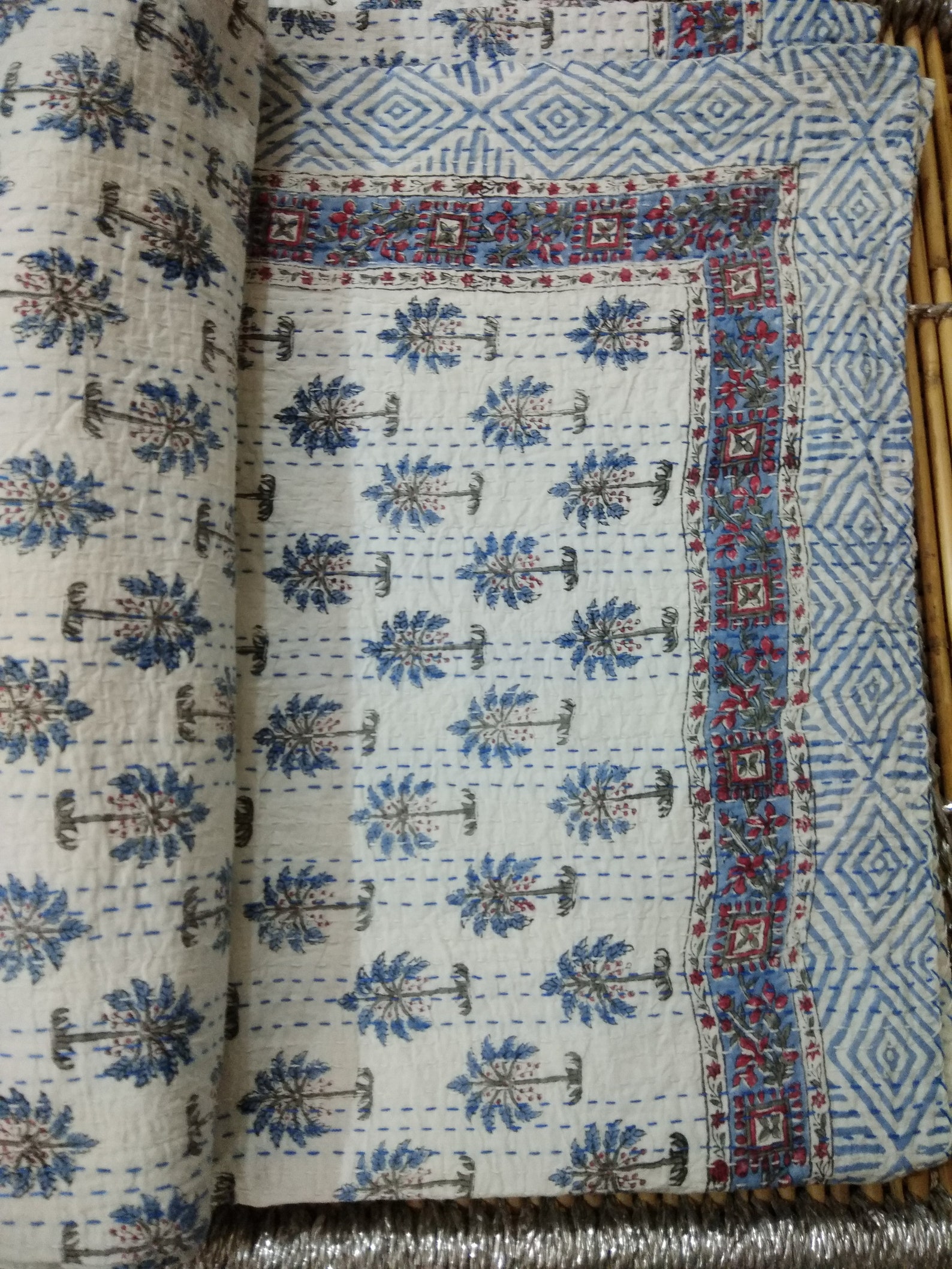 New Hand Block Print Palm Tree Bed Cover Inadian Handmade | Etsy